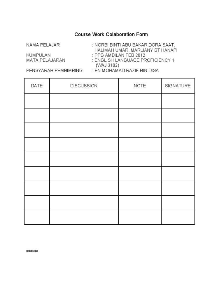 Course Work Collaboration Form | PDF | Career & Growth