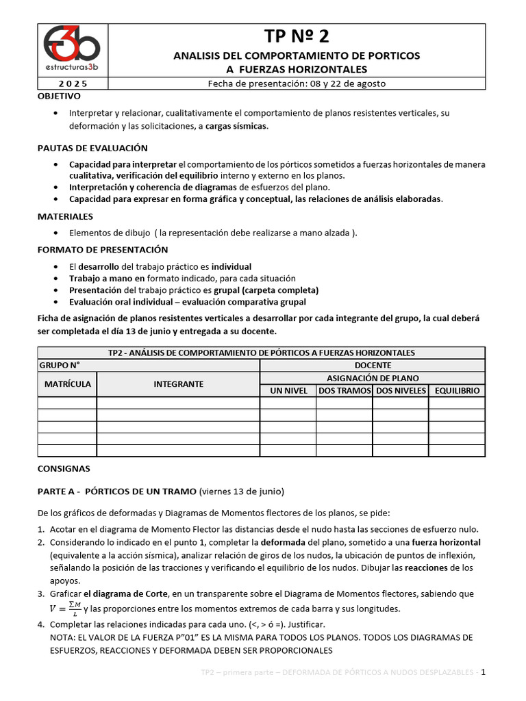 TP 2 - Deformada de Porticos - 2025 | PDF | Ingeniería mecánica | Mecánica