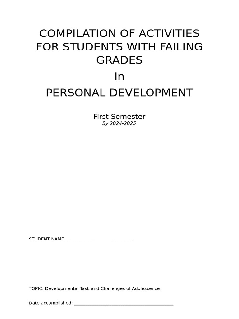 Activities for Students' Personal Development | PDF | Learning ...