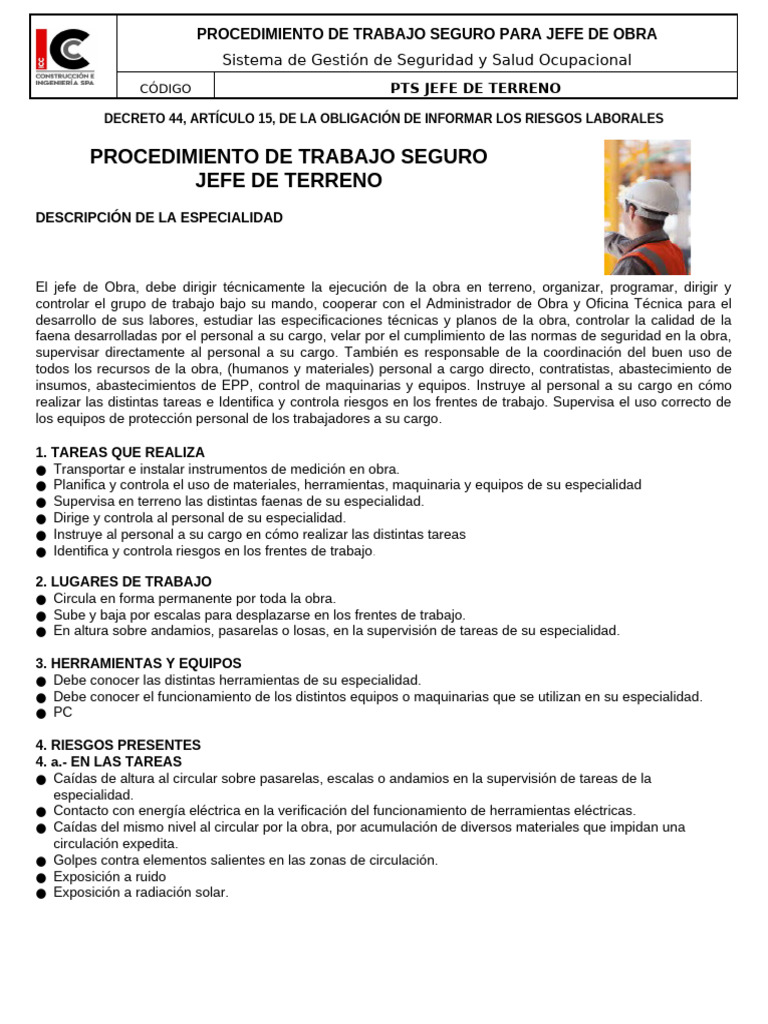 1.-Jefe de Obra (v2 06.23) Ok+ | PDF | Seguridad y salud ocupacional ...