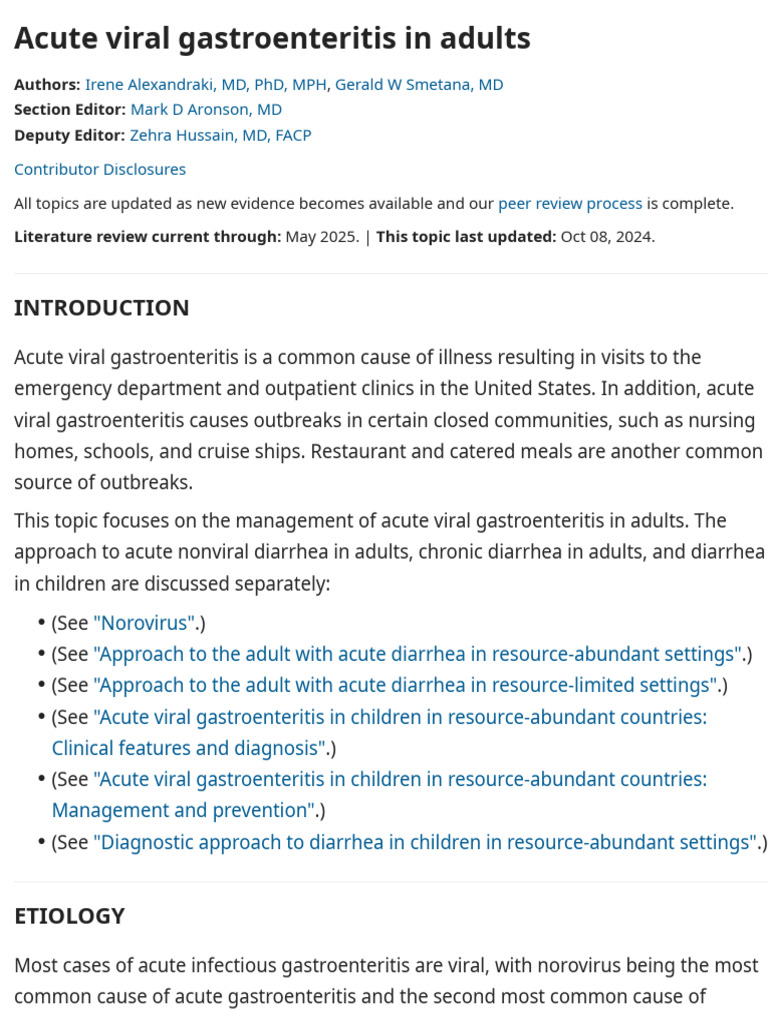 Management of Adult Viral Gastroenteritis | PDF | Diarrhea | Dehydration