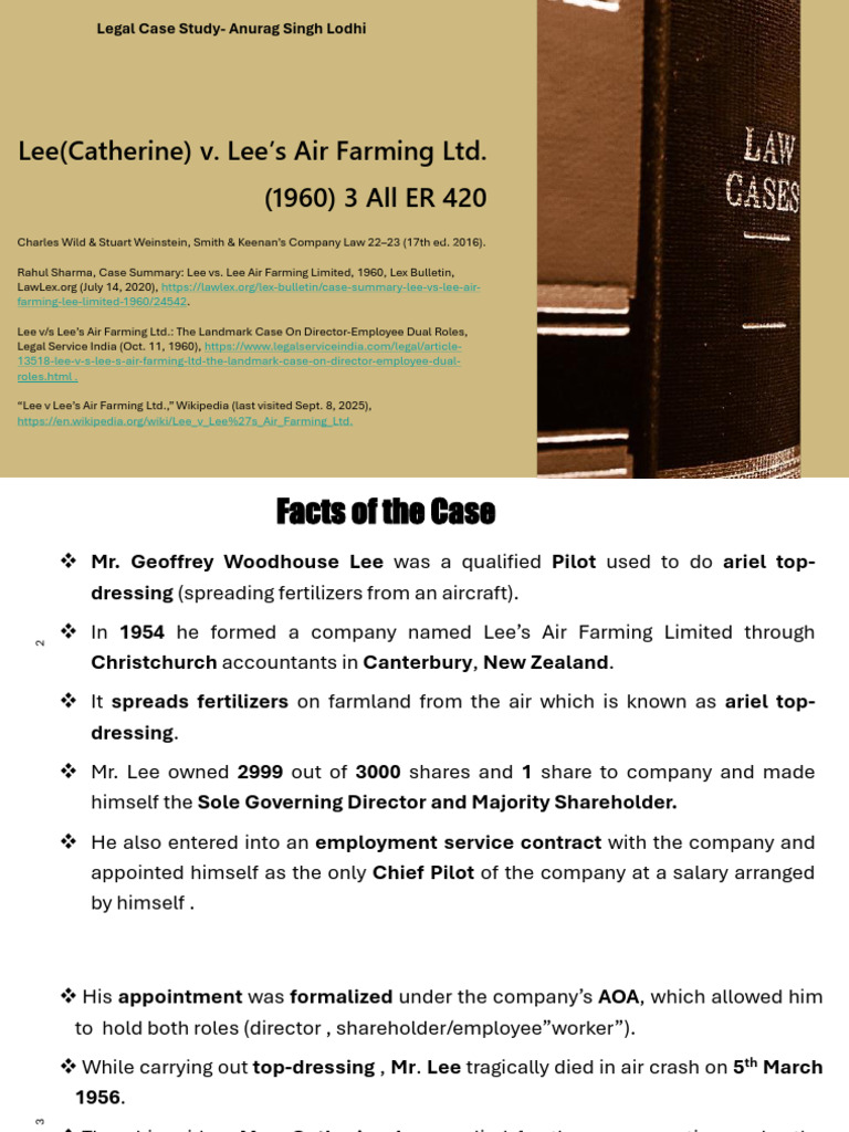 Lee (Catherine) V Lee's Air Farming Ltd. (1960) 3 All ER 420 FACTS ...