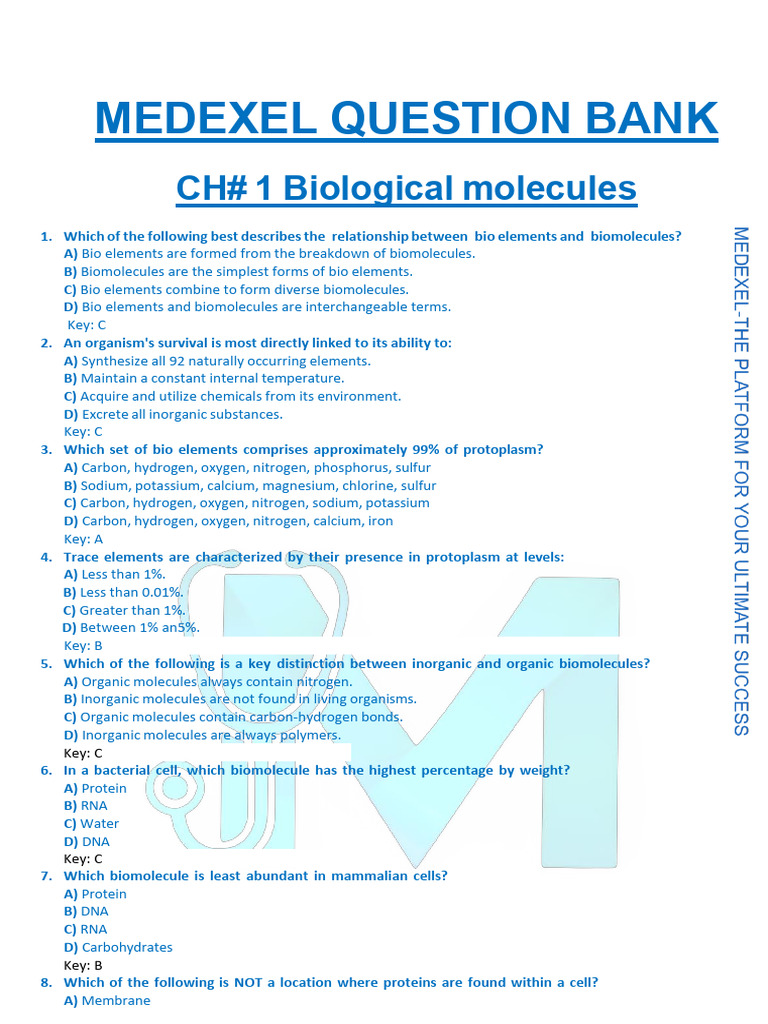 Medexel Biology Bank Mdcat 2025 | PDF | Cofactor (Biochemistry) | Enzyme