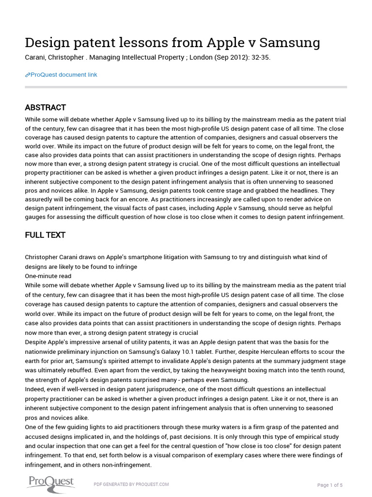 Design Patent Insights: Apple v Samsung | PDF | Intellectual Property ...