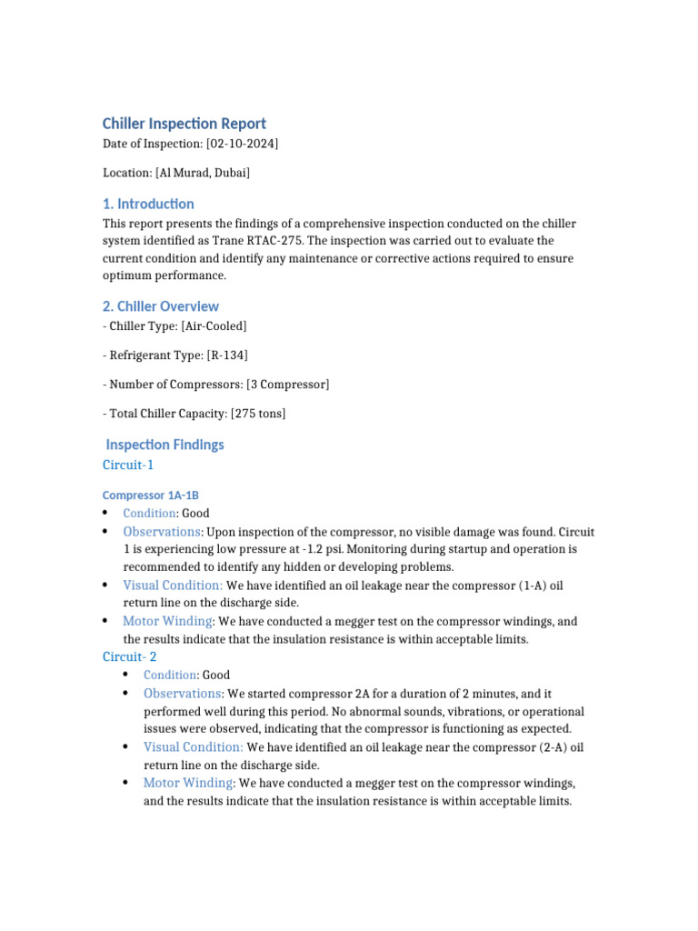 Al Murad Chiller Inspection Summary | PDF | Leak | Heat Exchanger