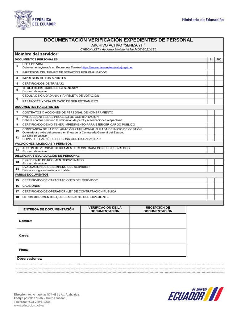 Check List - Expediente Activo | PDF