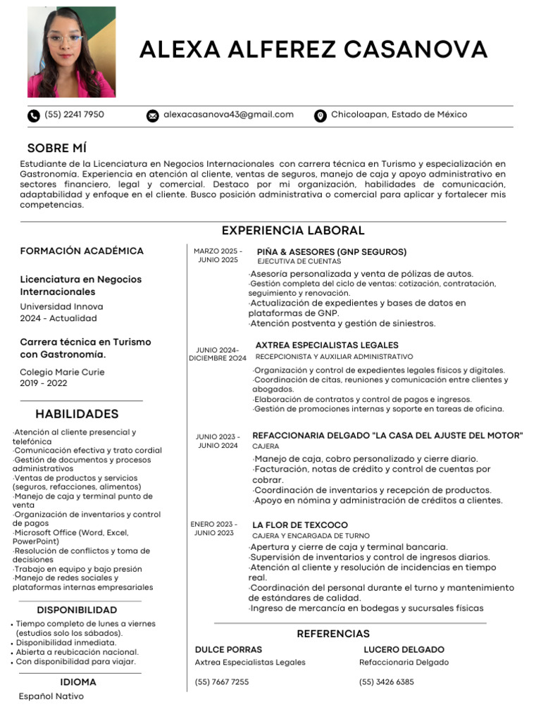 CV Alexa Alférez Casanova | PDF | Seguro | Business