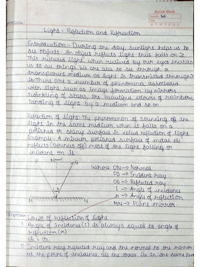 Light Reflection and Refraction Basics | PDF