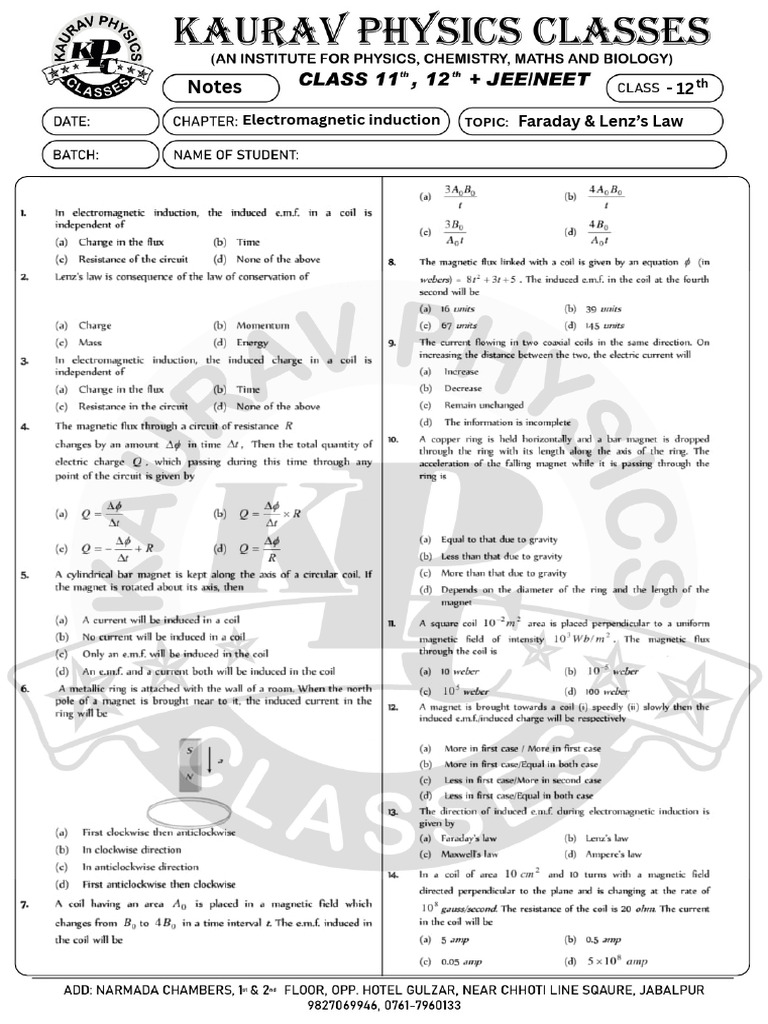 Faraday & Lenz’s Law Notes | PDF
