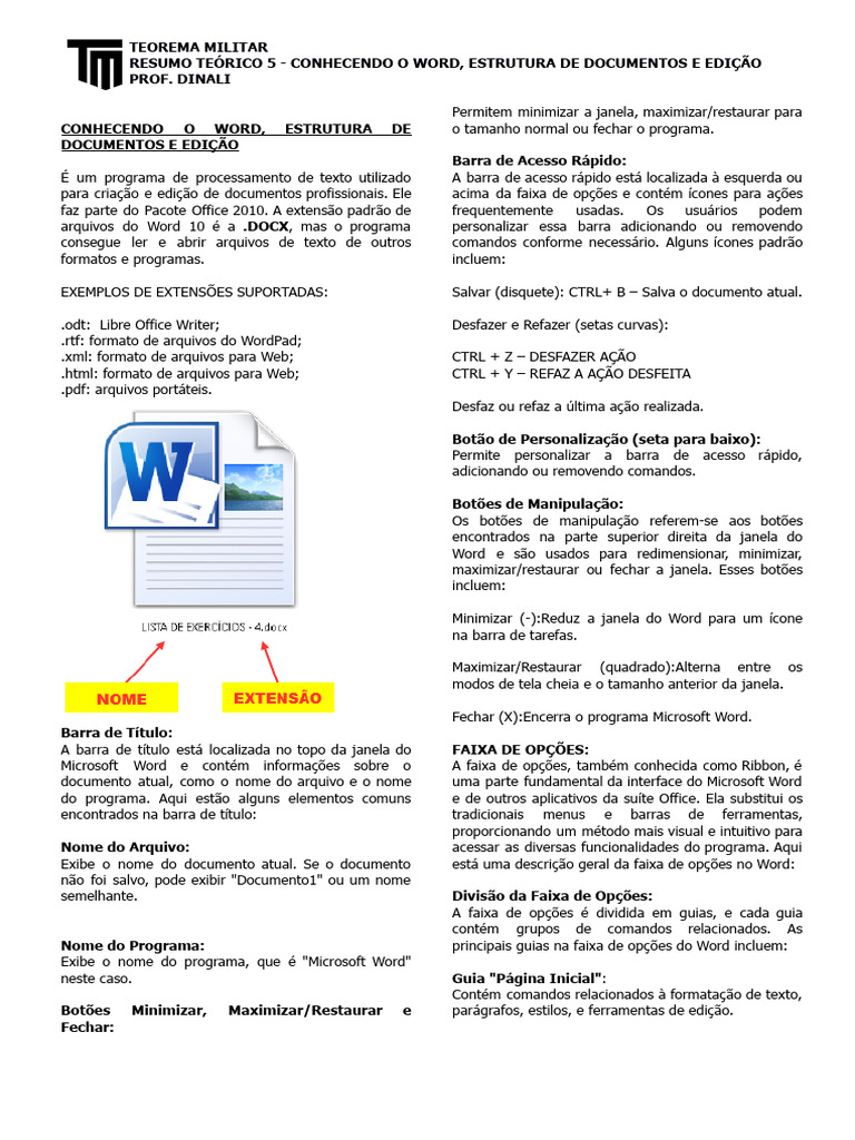 Resumo Teórico 5 - Conhecendo o Word, Estrutura de Documentos e Edição ...