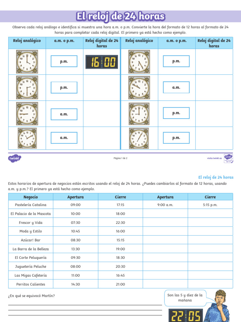 Es N 1748260985 Ficha de Actividad Reloj de 24 Horas - Ver - 1 | PDF ...