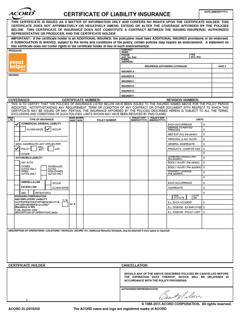 Certificate of Liability Insurance Details | PDF | Insurance | Justice