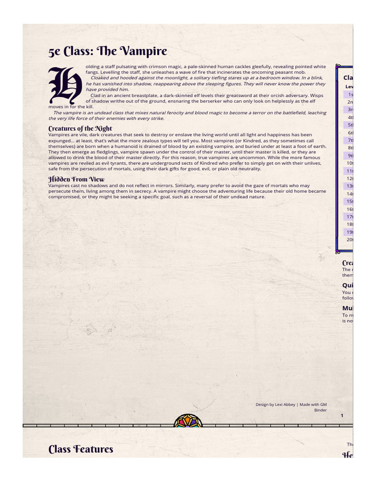 D&D 5e Vampire Class Guide | PDF | Vampires