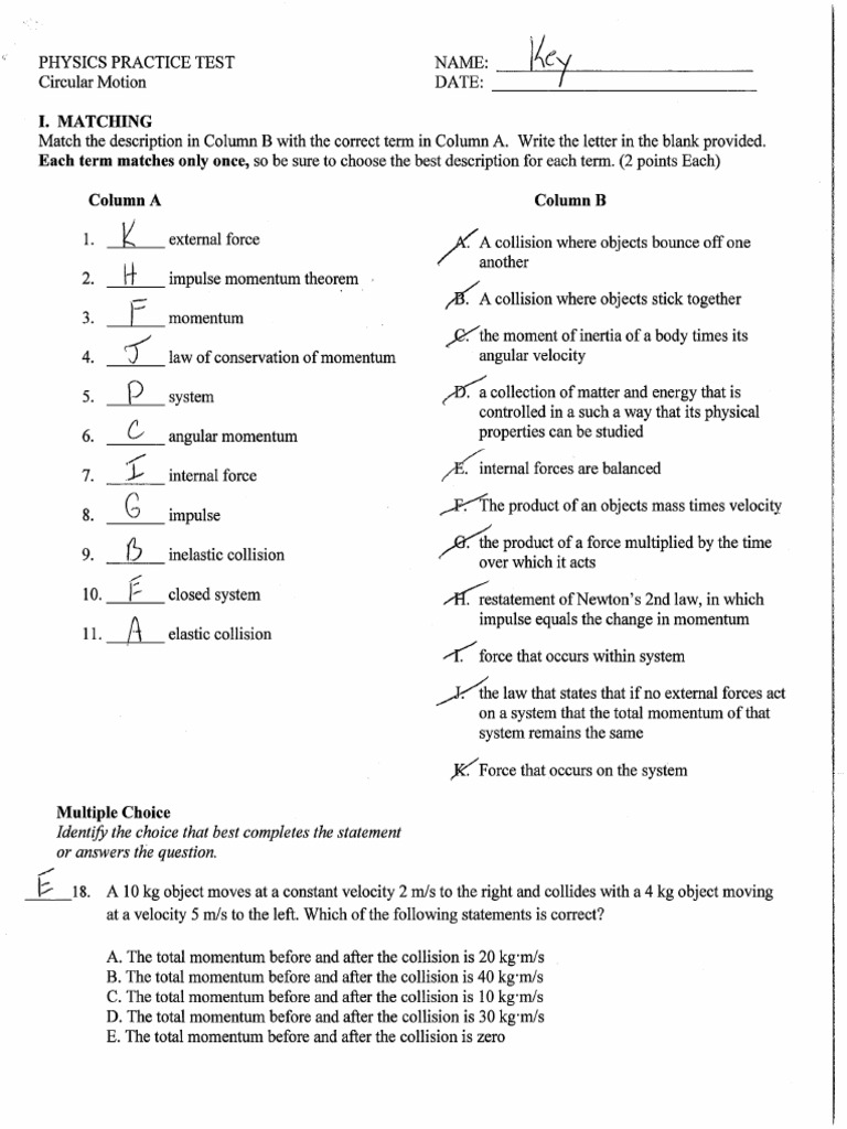 07 Momentum Practice Test Solutions | PDF