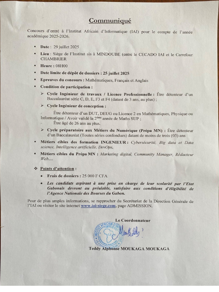 Communiqué Concours 2025 2026 | PDF