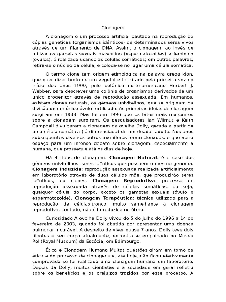 Clonagem | PDF | Clonagem | Biologia