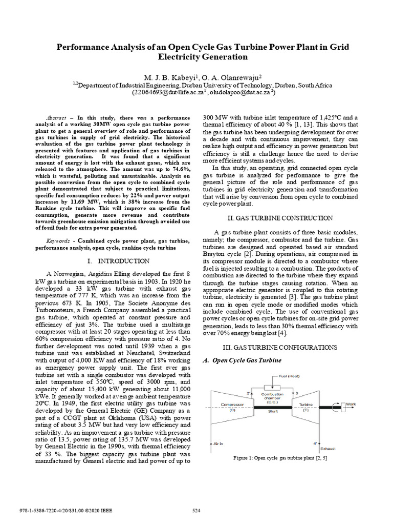 Performance Analysis of An Open Cycle Gas Turbine Power Plant in Grid ...