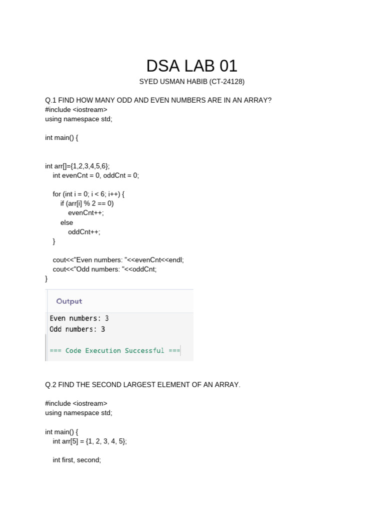 Dsa Lab 01-CT24128 | PDF