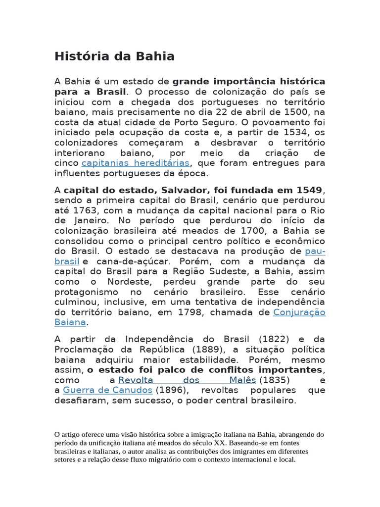 História da Bahia | PDF | Itália | Brasil