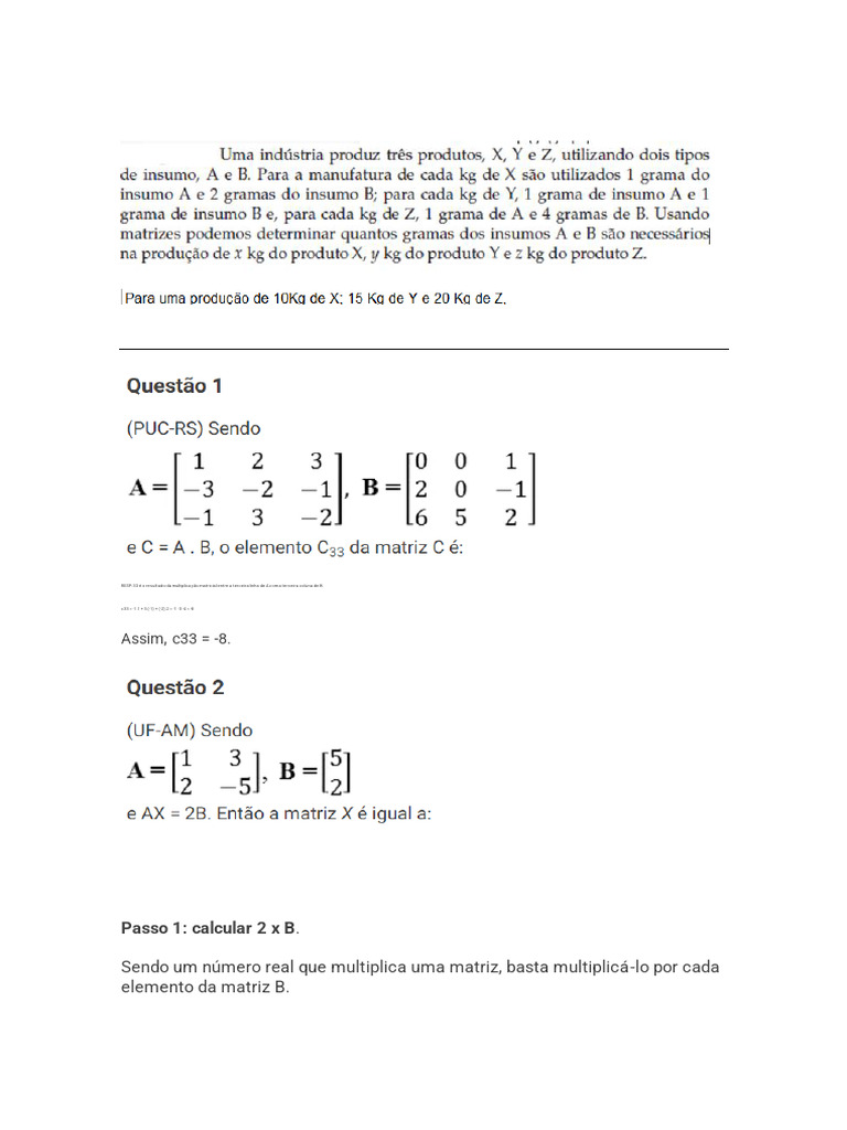 Exercícios de Álgebra Linear e Matrizes | PDF | Matriz (Matemática ...