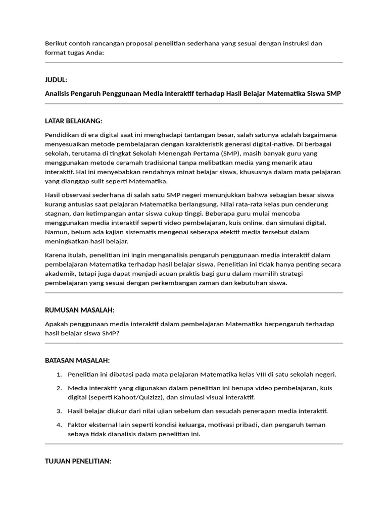 Berikut Contoh Rancangan Proposal Penelitian Sederhana Yang Sesuai ...