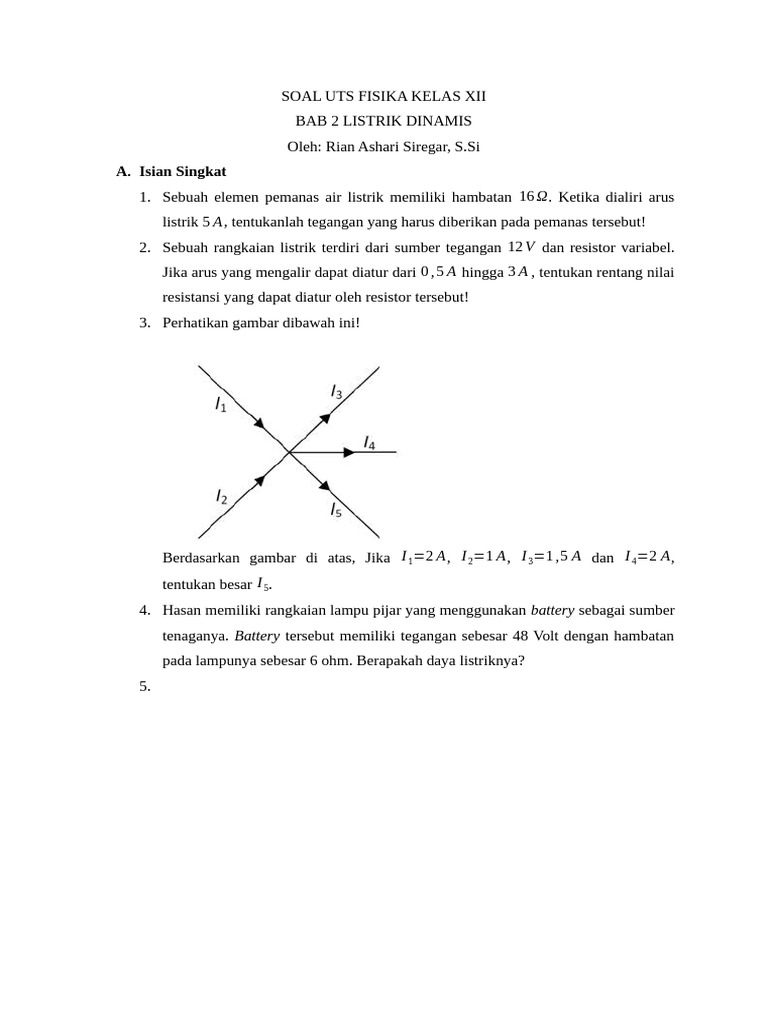 Soal Uts Fisika Kelas Xii | PDF