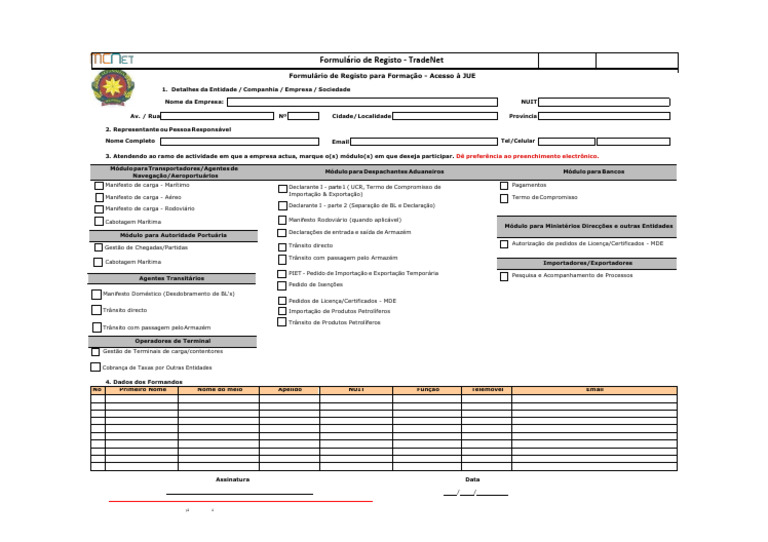 Formulário de Registo TradeNet 2021 | PDF