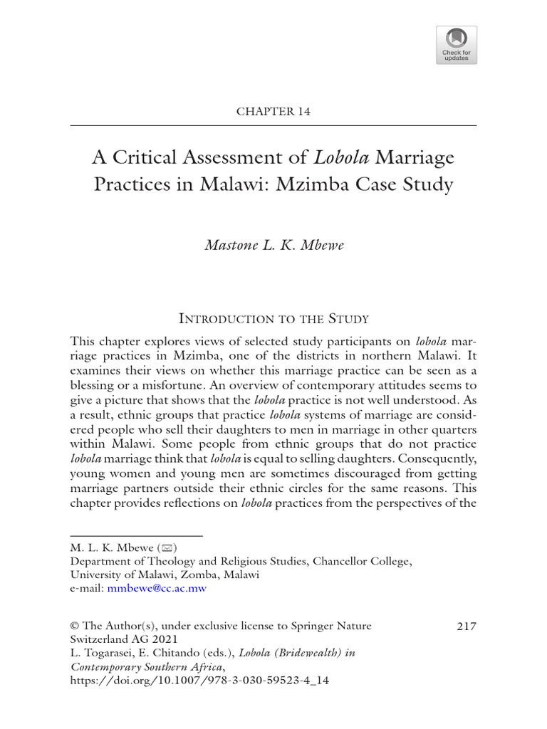 Lobola Practices in Malawi: A Case Study | PDF | Marriage | Theory
