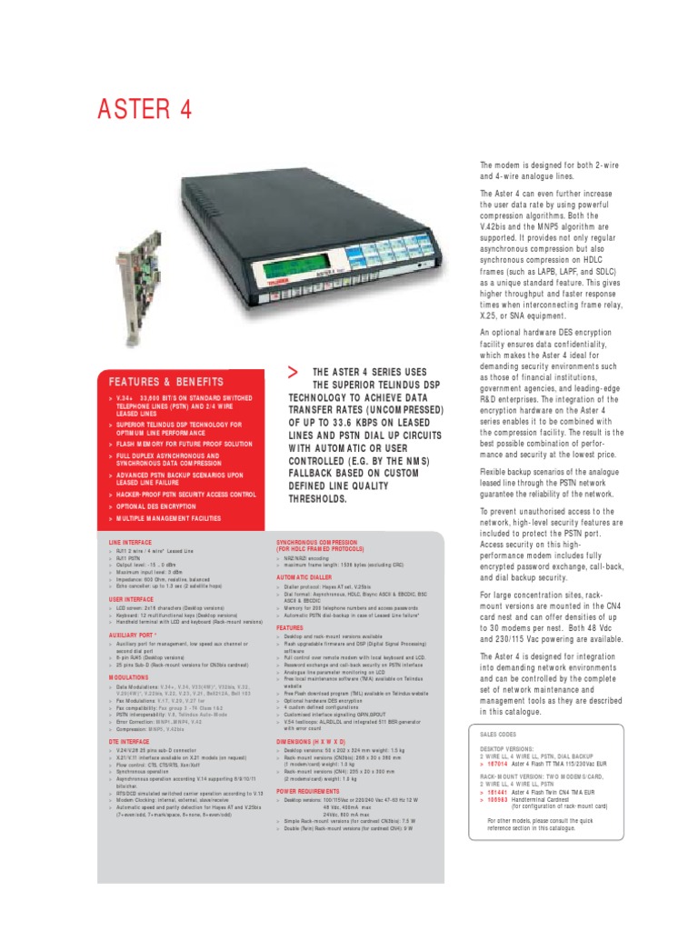 Aster 4 | PDF | Modem | Public Switched Telephone Network