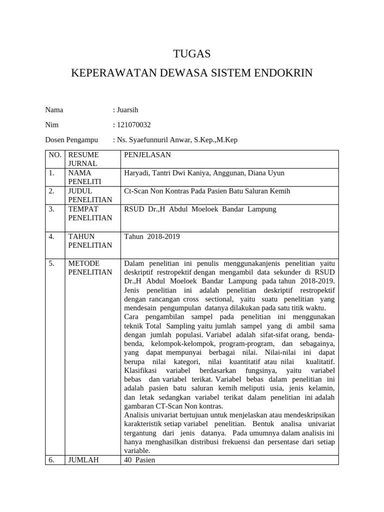TUGAS Resum Jurnal Kep Dewasa Pa Nuril | PDF