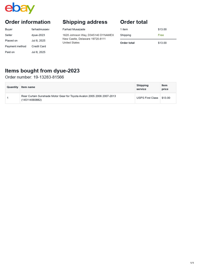 Order Details - EBay-1 | PDF