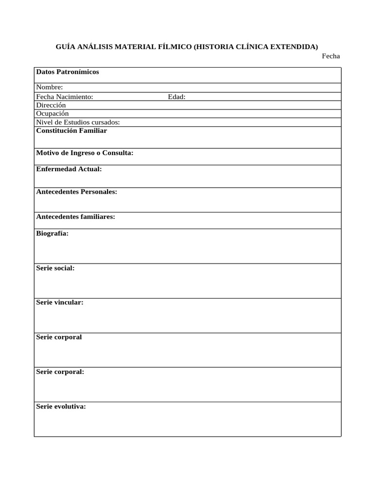 Guía Análisis Material Fílmico (Historia Clínica Extendida) | PDF