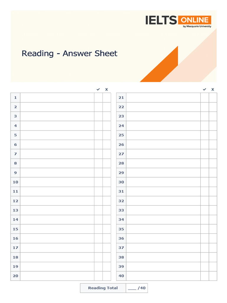 Reading Answer Sheet | PDF