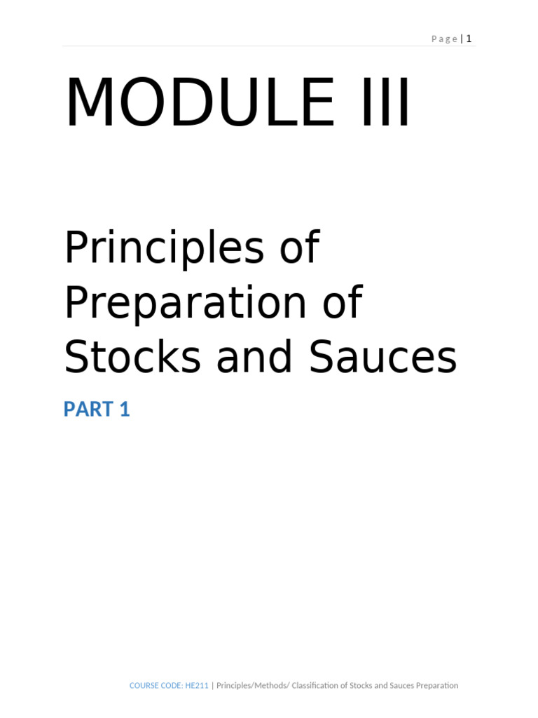 MODULE 3 PART 1-Food Prep | PDF | Stock (Food) | Sauce
