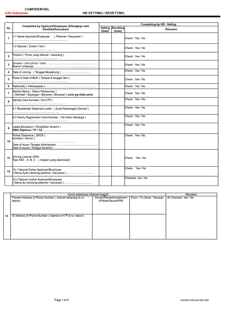 Vetting Form New Hire | PDF