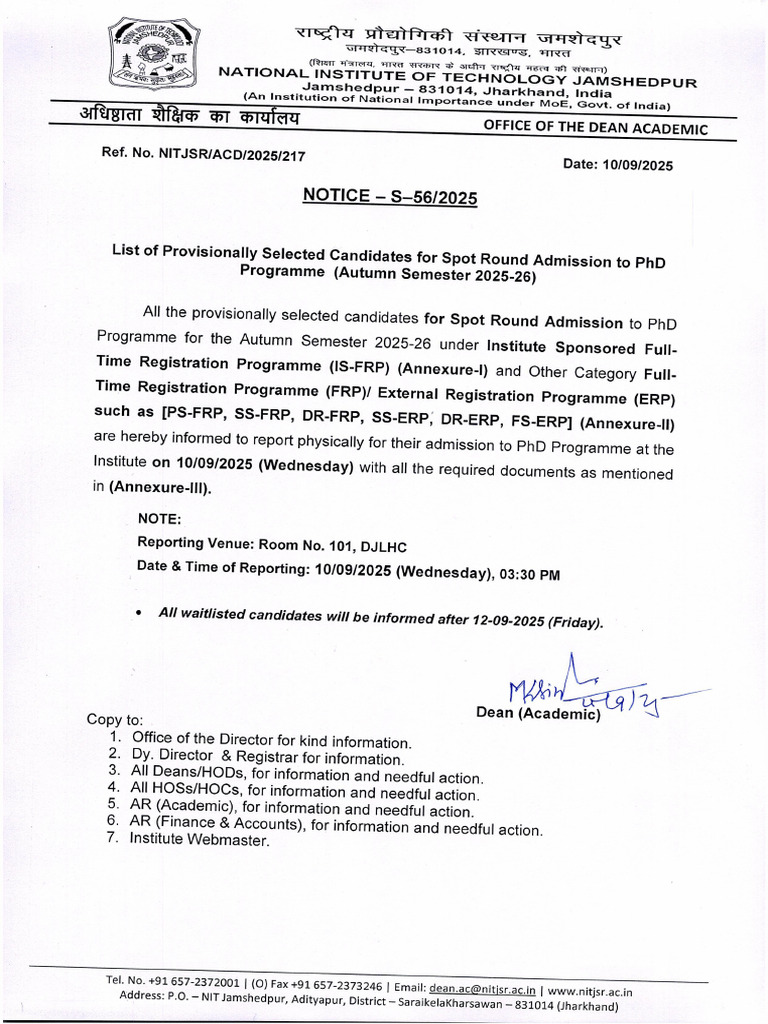 NOTICE-S-56-2025 List of Provisionally Selected Candidates For Spot ...