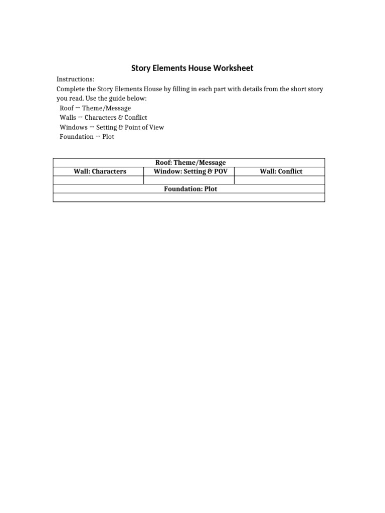 Story Elements House Worksheet | PDF