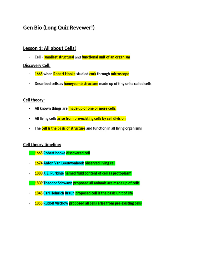 A Gen Bio Long Quiz Reviewer | PDF | Cell (Biology) | Eukaryotes
