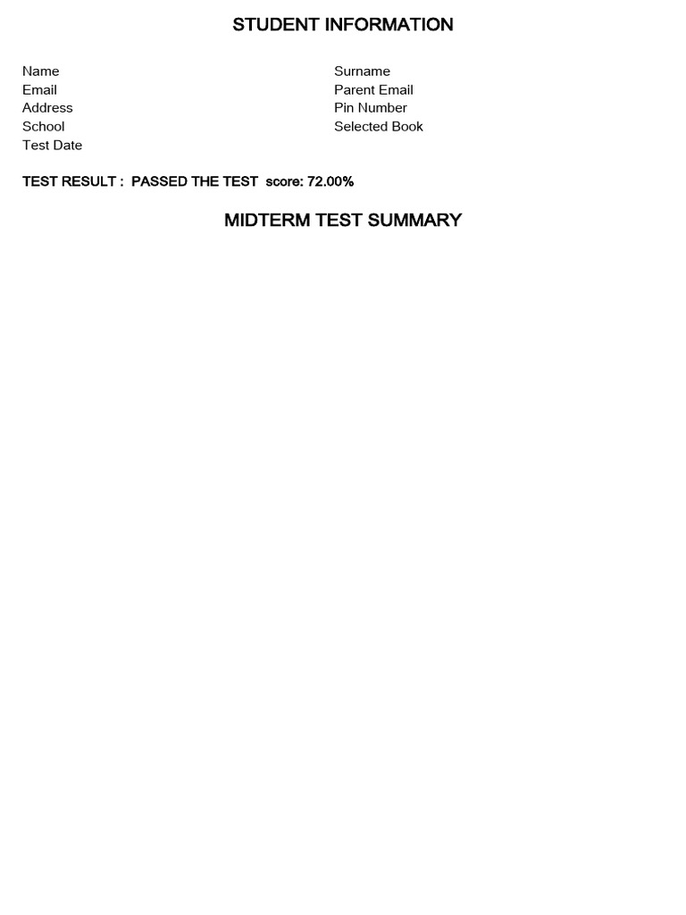 Student Test Results and Summary | PDF