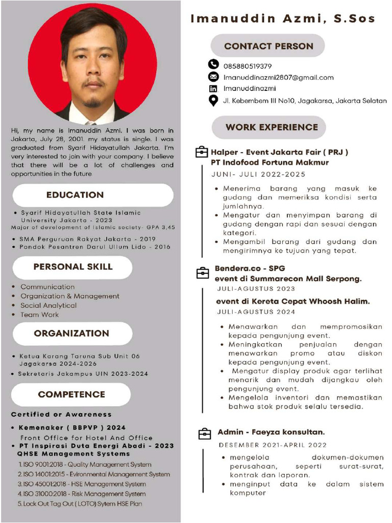 CV Imanuddin Azmi, S.Sos | PDF