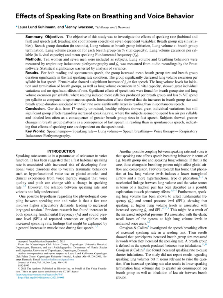 Effects of Speaking Rate On Breathing and Voice Behavior | PDF | Human ...