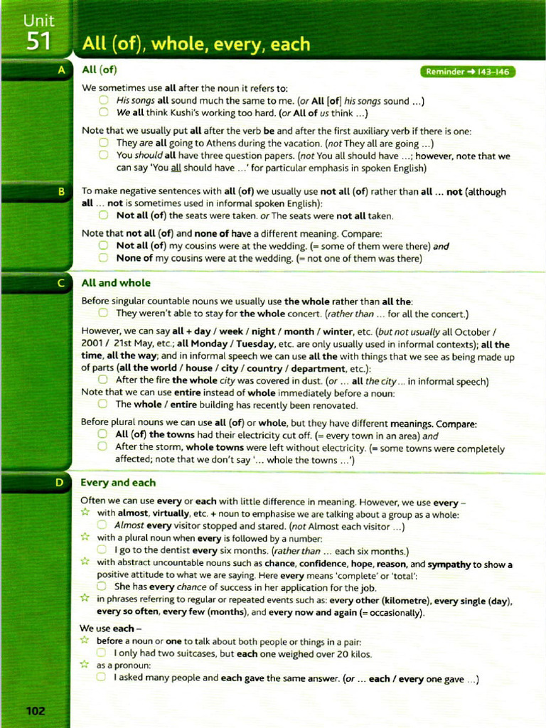 Extra Grammar All - Whole - Every - Each Gold First Unit 5 | PDF | Noun ...