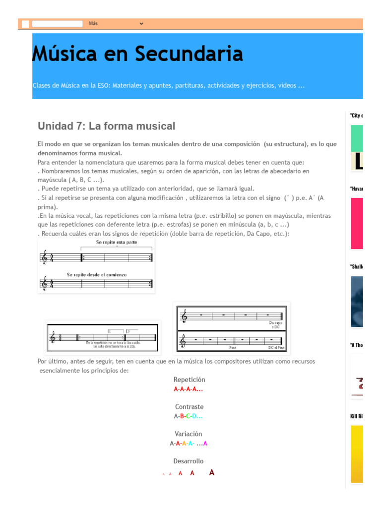 Música en Secundaria - Unidad 7 - La Forma Musical | PDF | Canciones ...