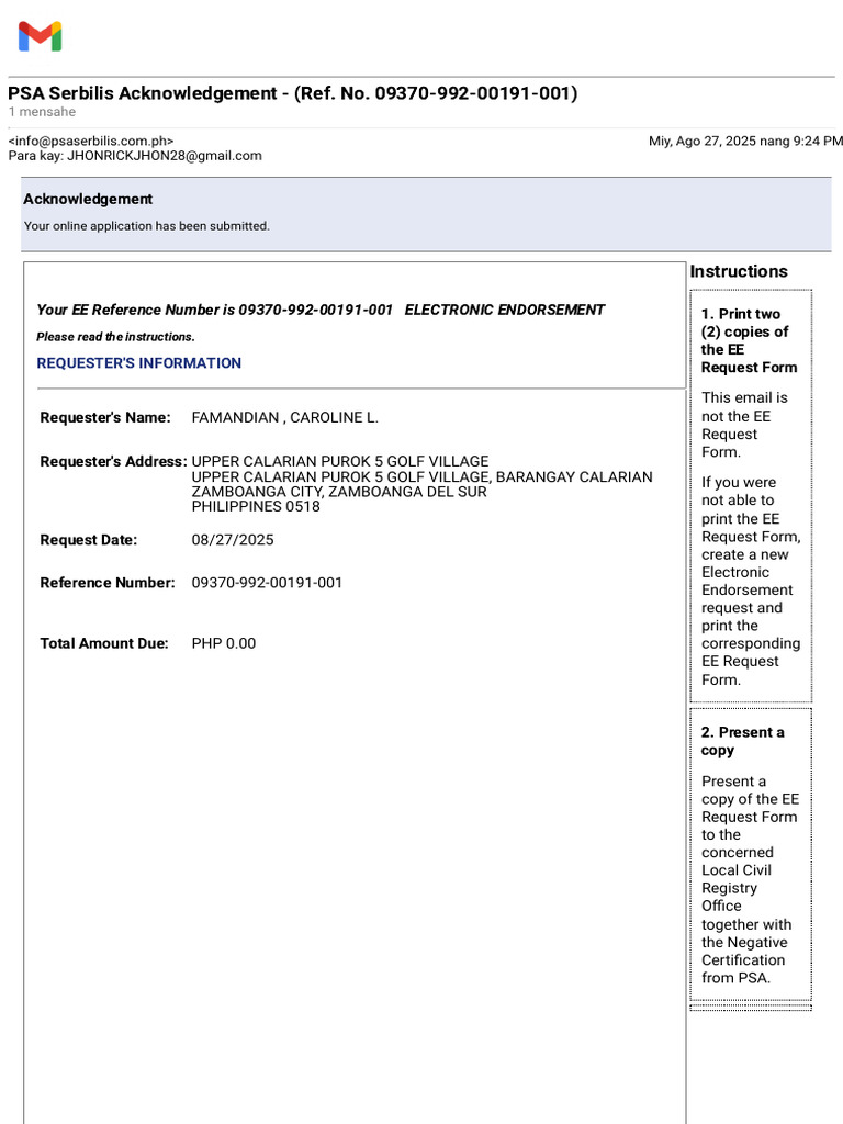 Gmail - PSA Serbilis Acknowledgement - (Ref. No. 09370-992-00191-001) | PDF