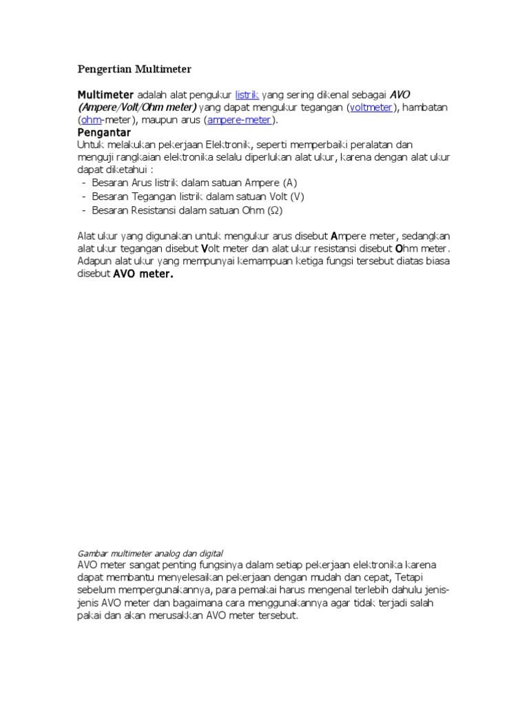 Pengertian dan Jenis Multimeter | PDF
