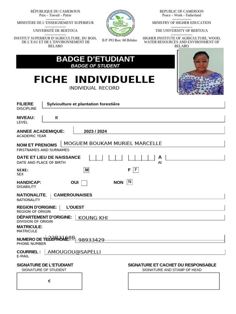 Fiche Individuelle Étudiant Sylviculture | PDF