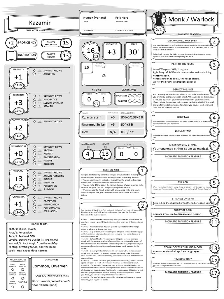 Kazamir: Whip Monk Build 5E | PDF