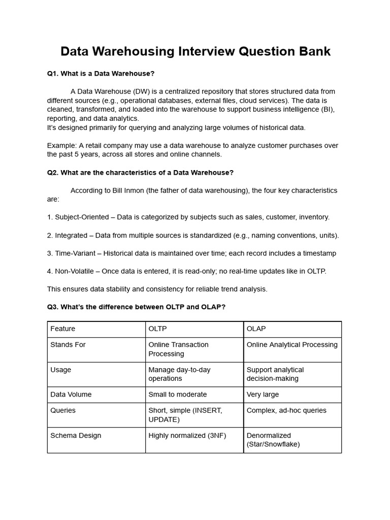 Data Warehousing Interview Questions | PDF | Data Warehouse ...