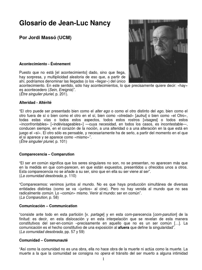 Glosario de t$C3$A9rminos de Jean-Luc Nancy | PDF | Ciencias sociales