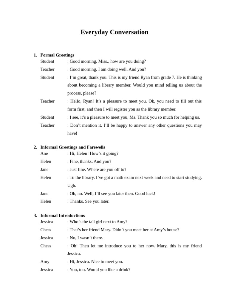 Everyday Conversations in School | PDF